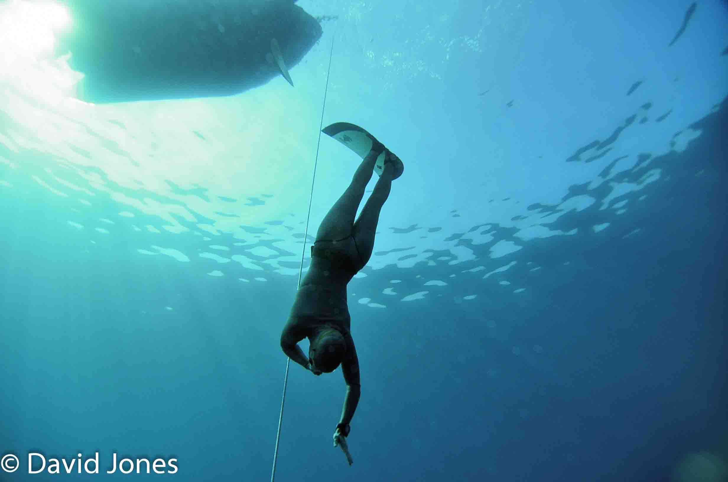 Tanya Streeter descending for A Plastic Ocean – Just One Ocean
